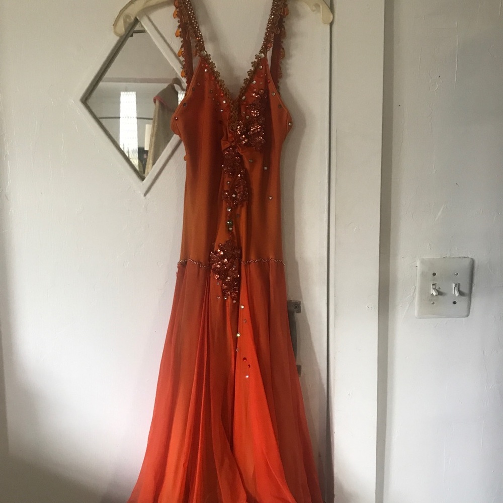 Orange Unique Ballroom Costume W/ Arm Decor - Gem